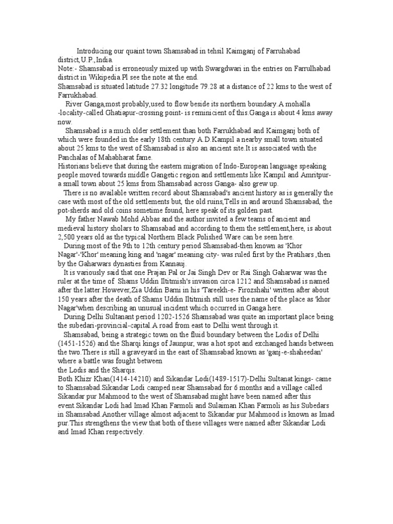 History of Shamsabad | PDF | Religion And Belief