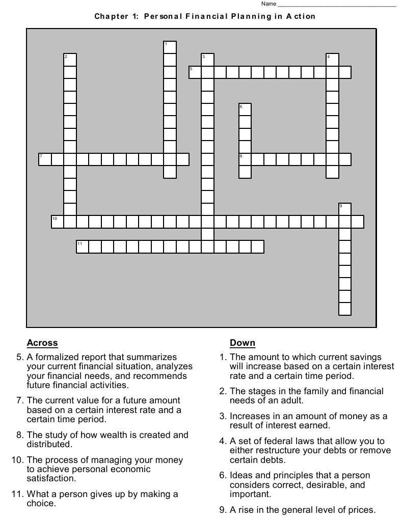 Personal Finance Crossword Puzzle | PDF