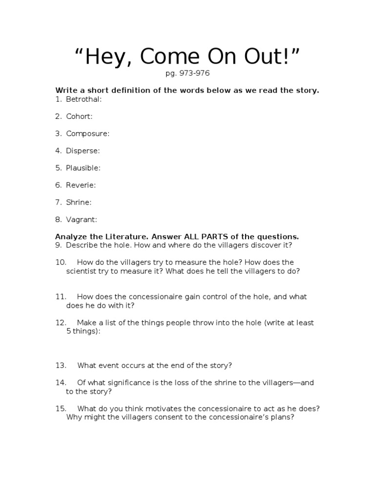 Hey Come On Out Questions | Download Free PDF | Psychological Concepts ...