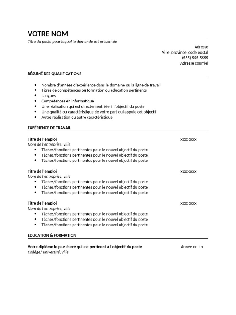 Template Pour Un CV en Français | PDF