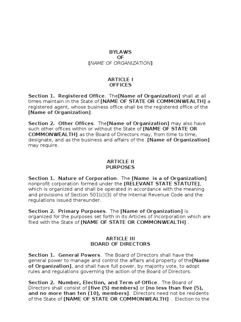 501C Bylaws Sample | PDF | Board Of Directors | Committee