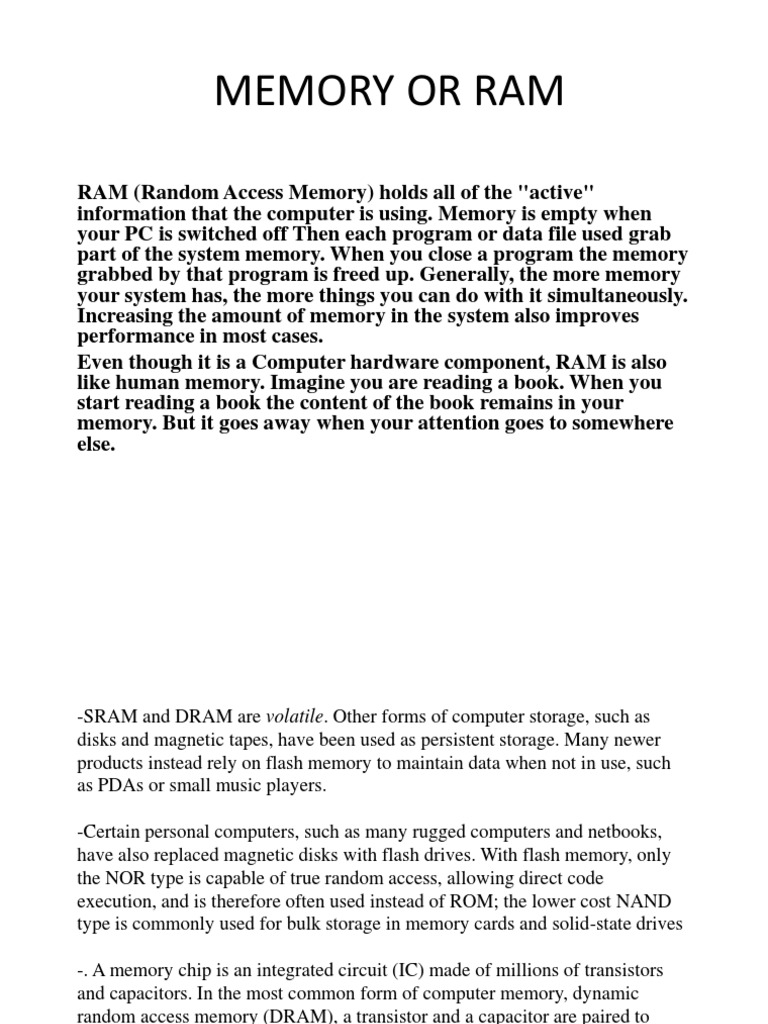 Memory | PDF | Random Access Memory | Read Only Memory