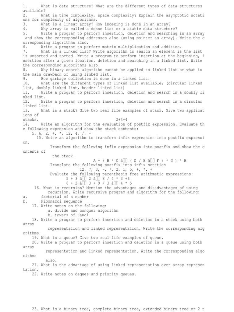 Data Structure Practice Questions | PDF | Matrix (Mathematics ...