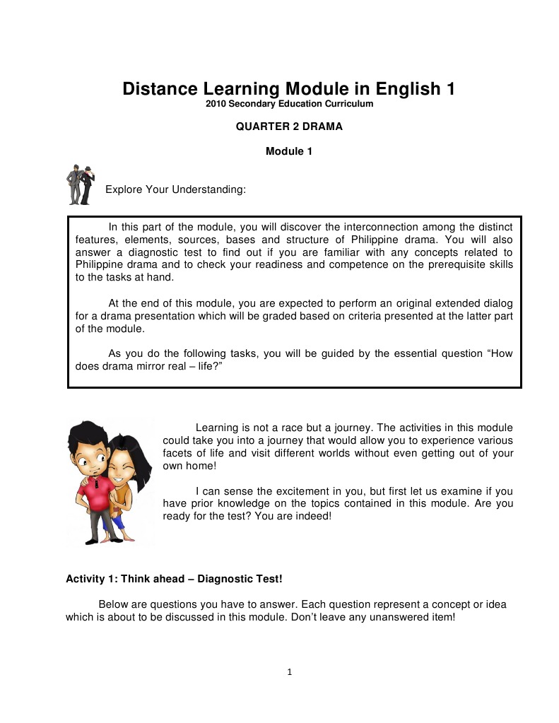 English 1 Drama Q2 Module 1 | PDF | Play (Theatre) | Sentence (Linguistics)