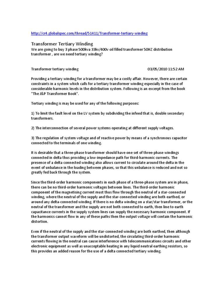 Transformer Tertiary Winding | PDF