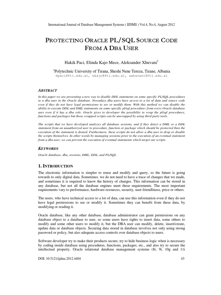 Protecting Oracle Plsql Source Code From A Dba User Pdf Plsql Oracle Database