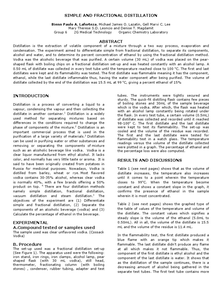 Simple and Fractional Distillation - Formal Report | PDF | Distillation ...