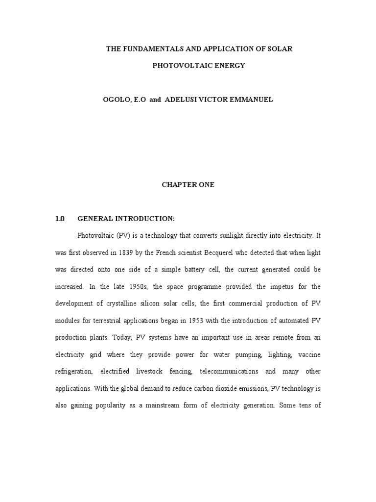 Fundamentals and Application of Solar Photovoltaics | PDF ...