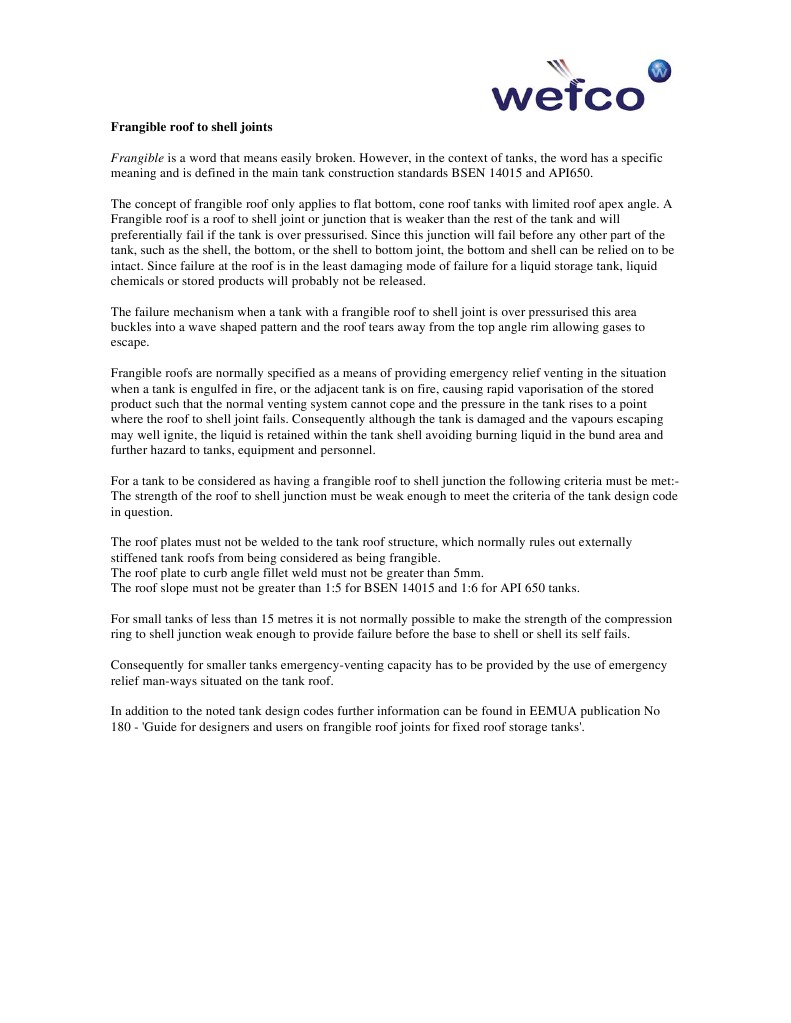 Frangible roof joints allow emergency venting in tanks | PDF | Shell ...