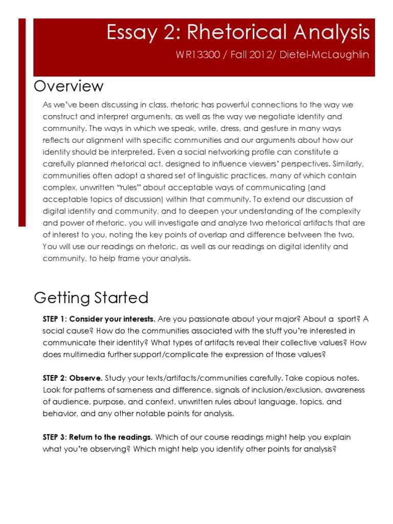 Essay 2: Rhetorical Analysis: Wr13300 / Fall 2012/ Dietel-Mclaughlin ...