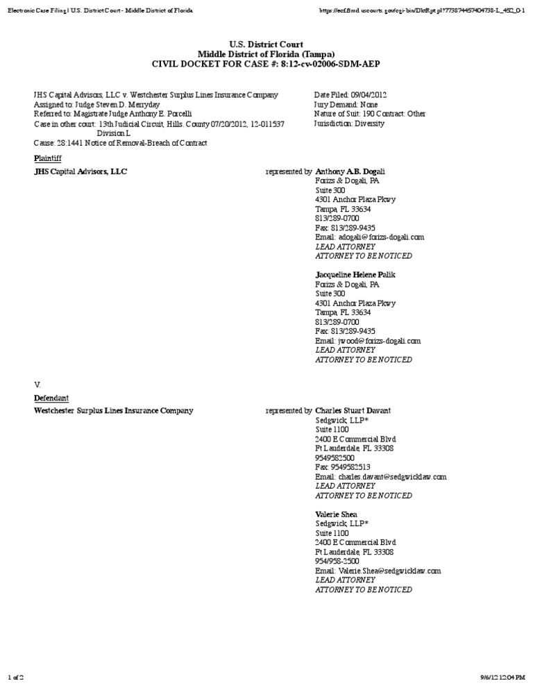 JHS Capital Advisors v. Westchester Insurance Case | PDF
