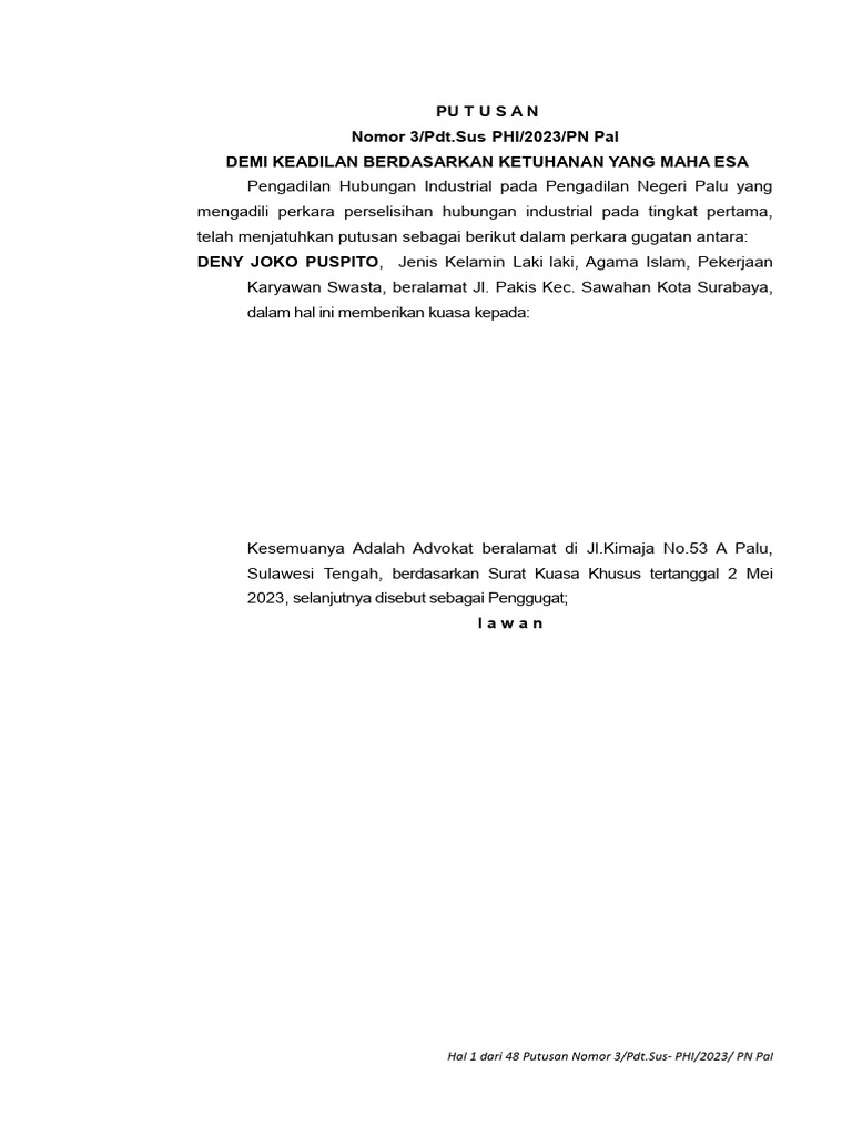 Putusan Pdt.sus-phi 2023 | PDF
