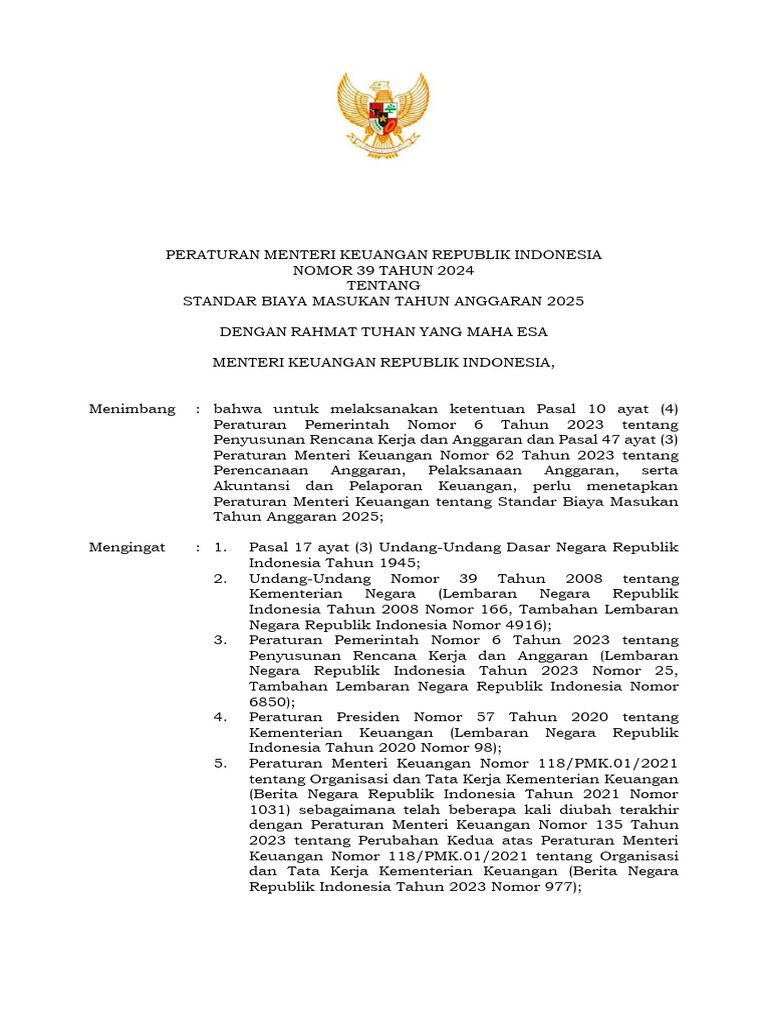 2024pmkeuangan039_standar Biaya Masukan 2025 | PDF