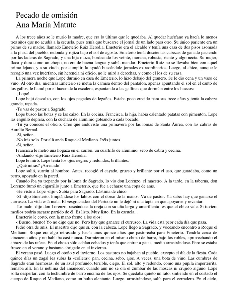 Matute, Ana María - Pecado de Omisión | PDF