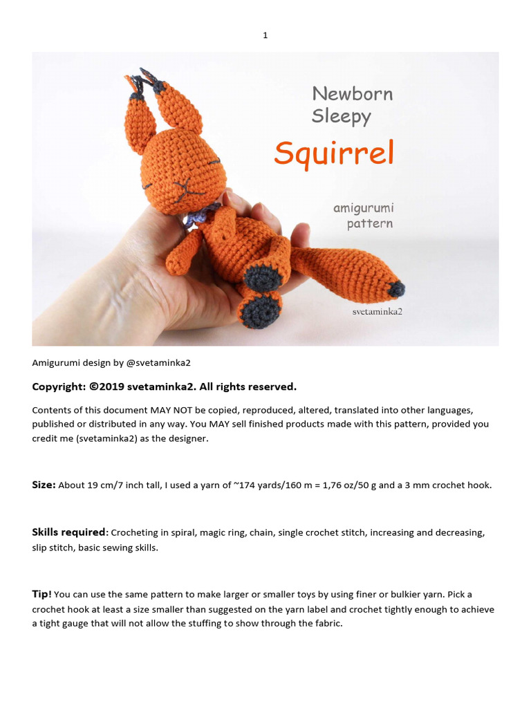 Svetaminka2 - Sveta - Newborn Sleepy Squirrel | PDF | Crochet | Yarn
