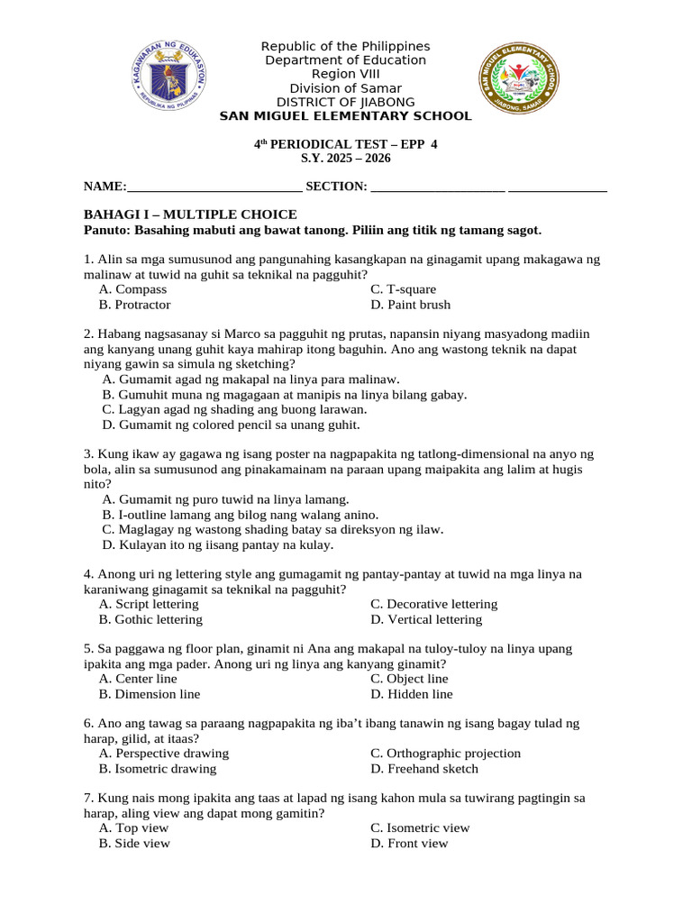 Dtc_pt_q4 Epp 4 Matatag With Tos Key | PDF