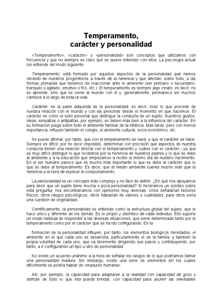 Temperamento, carácter y personalidad | PDF | Temperamento | Cognición