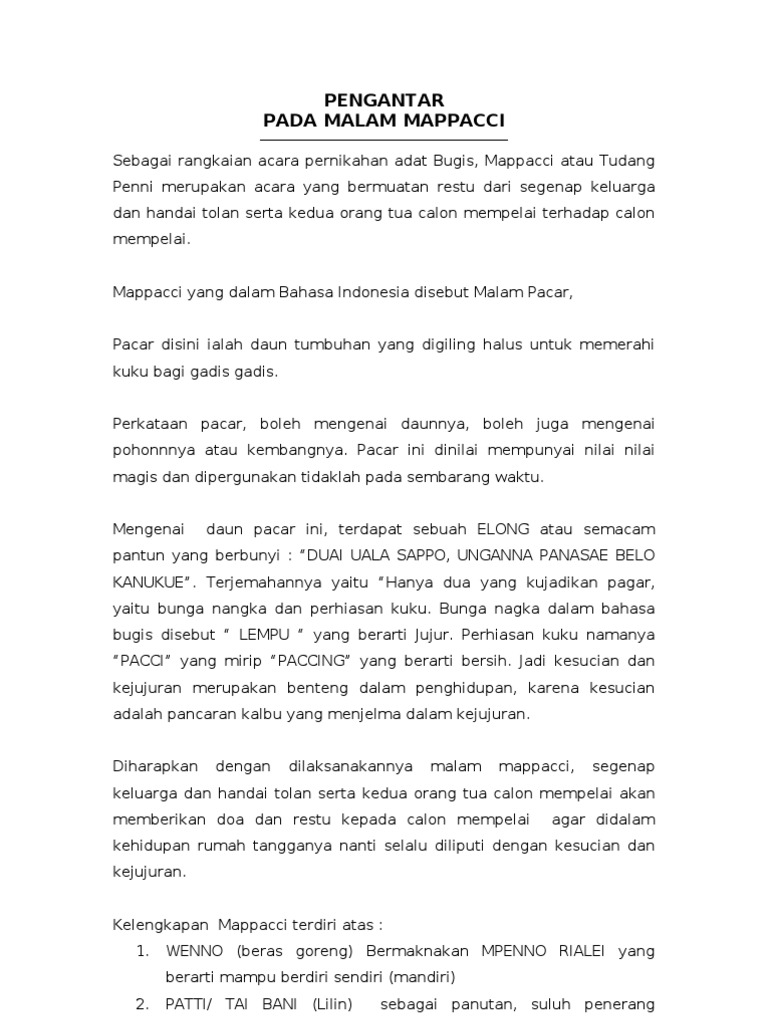 Pengantar Malam Mappacci | PDF