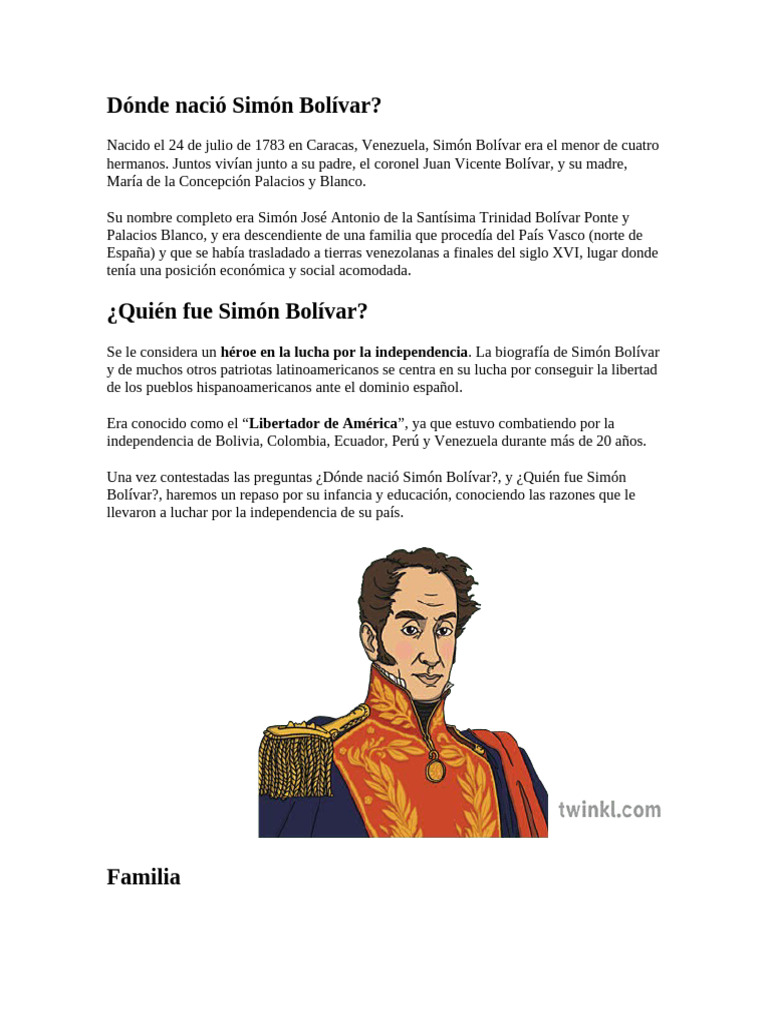 Biografia Simón Bolívar | PDF