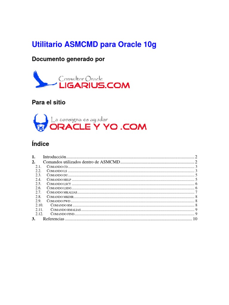 Guía de comandos ASMCMD para Oracle | PDF | Archivo de computadora | Software utilitario