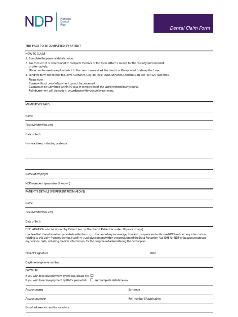 Dental Claim Form | PDF | Dentistry | Mouth