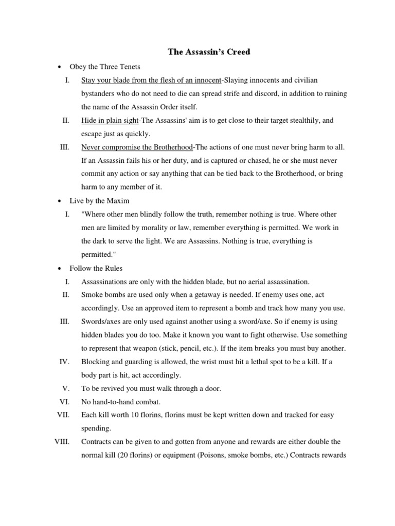 The Assassin's Creed-LARP Rules | PDF | Assassination | Leisure