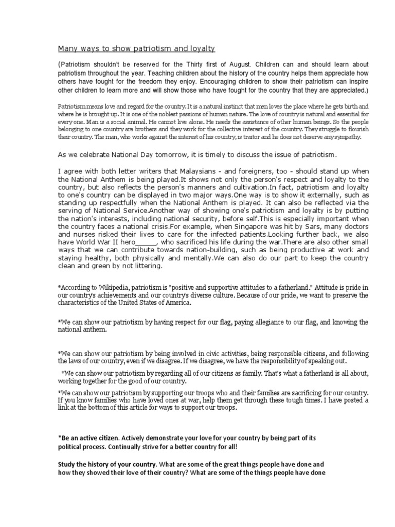 Ways to Show Patriotism and Loyalty | PDF | Loyalty | Unrest