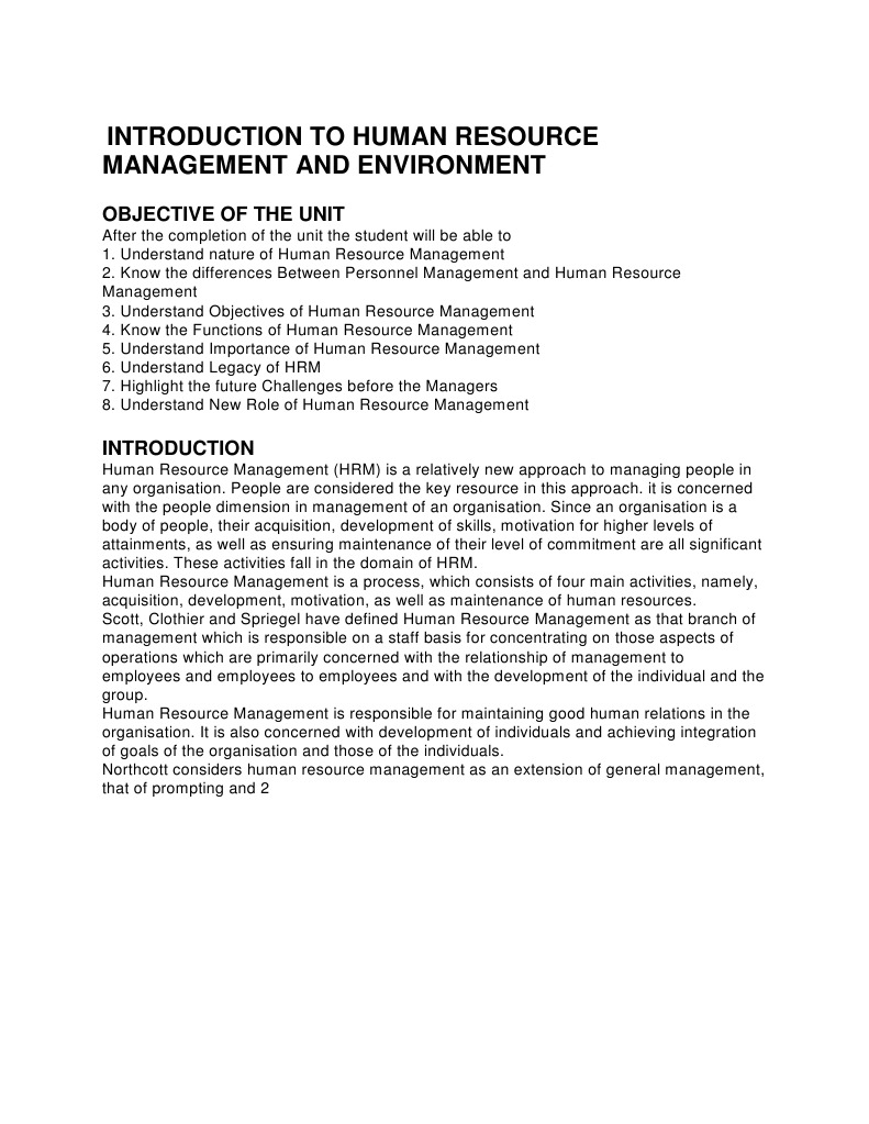 Introduction To Human Resource Management and Environment | PDF ...
