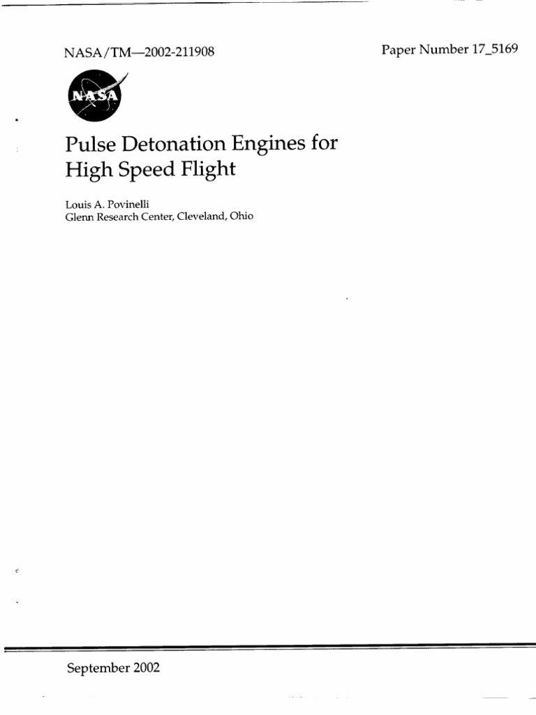 Pulse Detonation Engines For High Speed Flight: NASA/TM - 2002-211908 ...