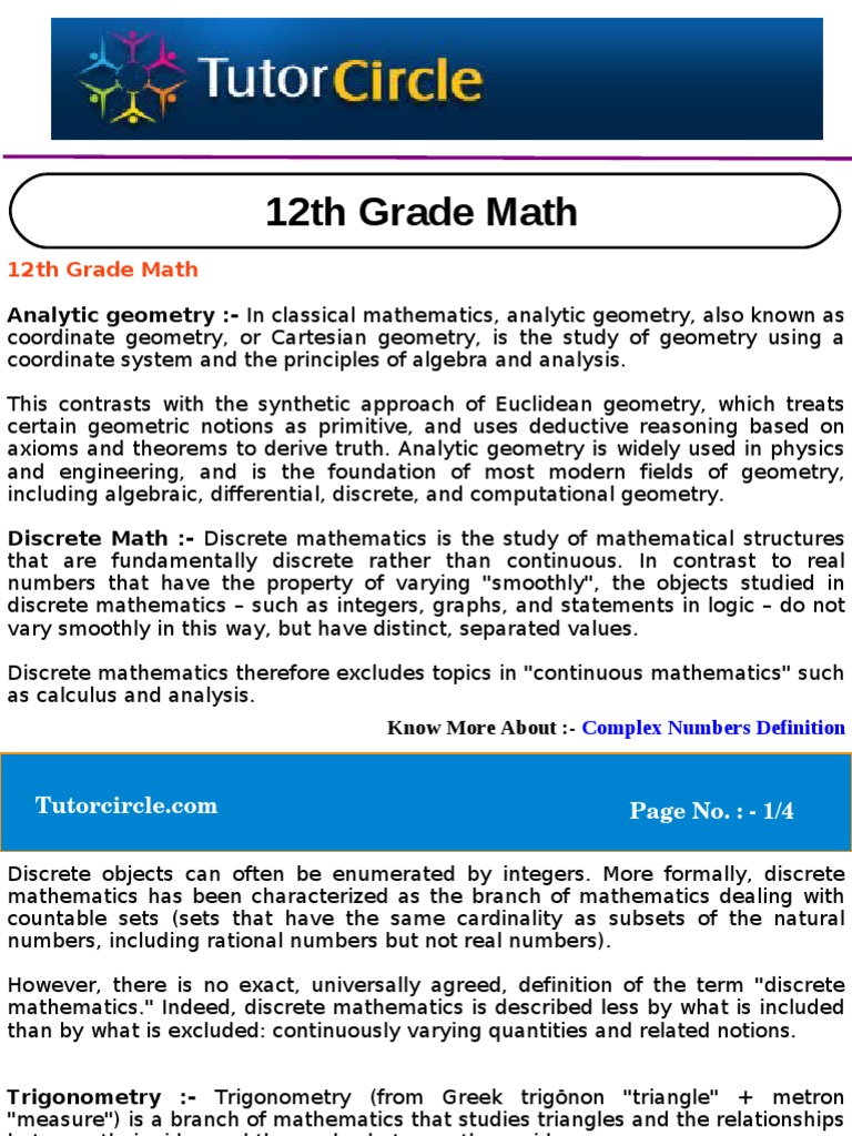 12th Grade Math | PDF | Discrete Mathematics | Geometry