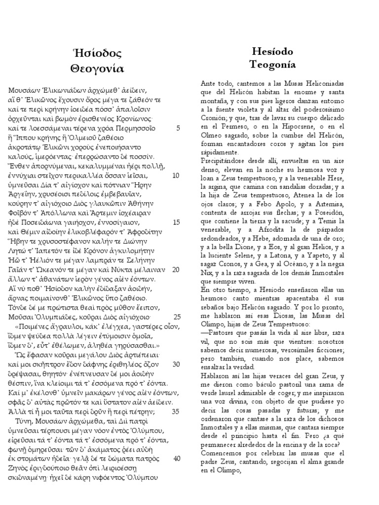 Hesiodo - Teogonía (Bilingue) | PDF