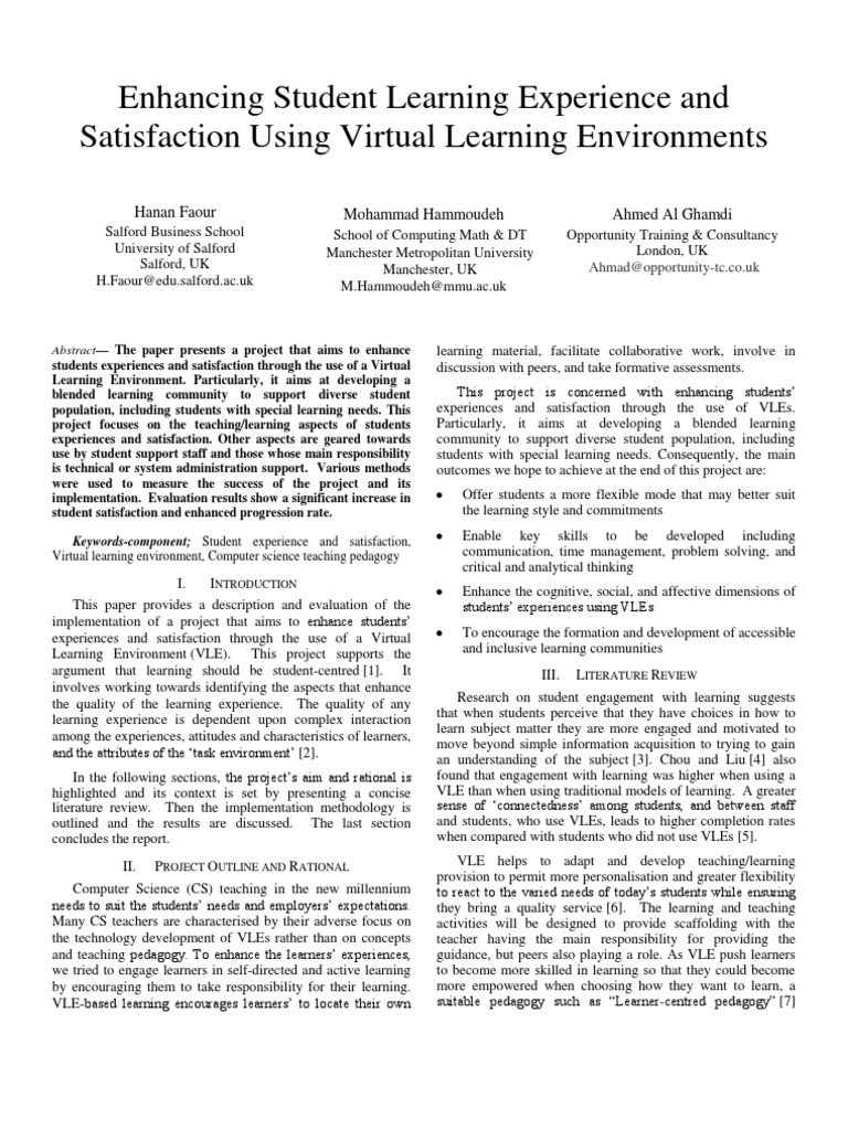 Enhancing Student Learning Experience and Satisfaction Using Virtual ...