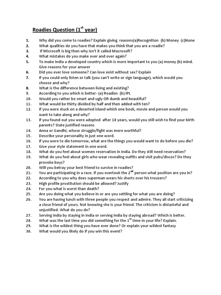 Roadies Question | PDF