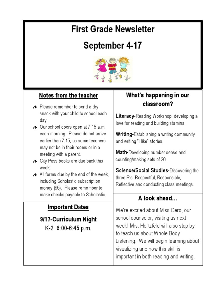 1st Grade Newsletter | PDF