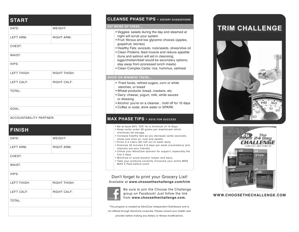 Trim Challenge Checklist & Grocery List | PDF | Salad | Meal