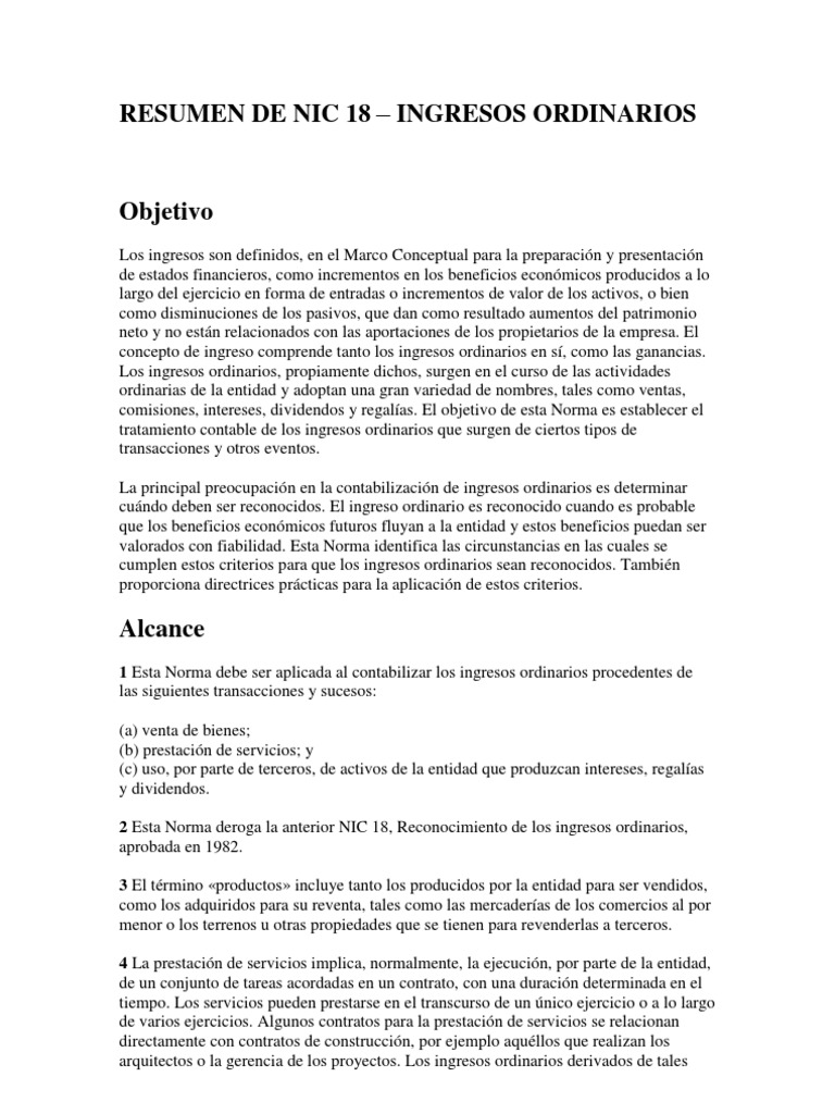 Resumen de Nic 18 | Descargar gratis PDF | normas internacionales de ...