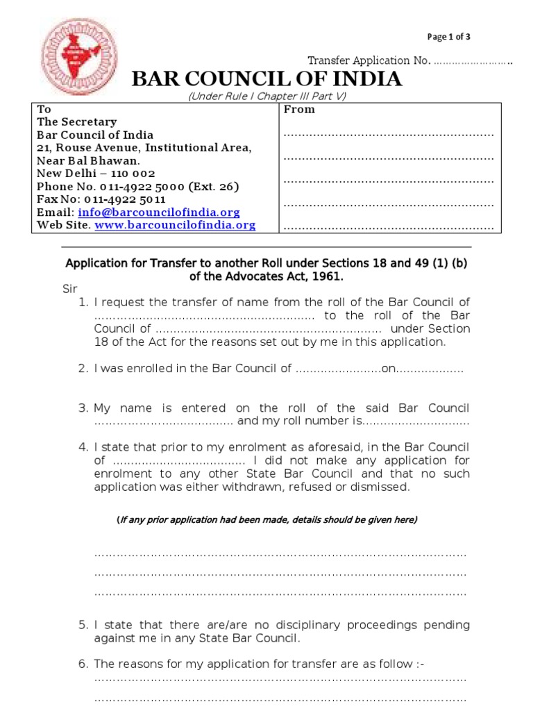 Transfer Application Form | PDF | Advocate | Virtue