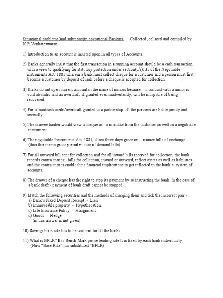 Situational banking problems and solutions | PDF | Cheque | Negotiable ...