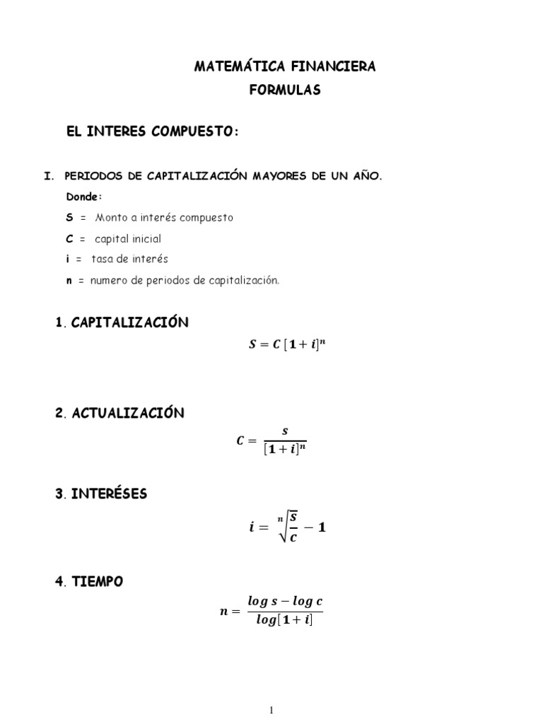 Matematica Finaciera Formulas y Ejerccios | PDF | Interés | Propiedad