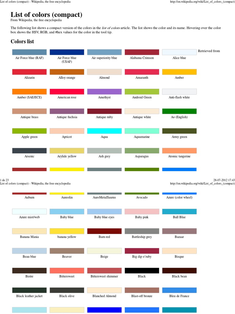 List of Colors (Compact) - Wikipedia, The Free Encyclopedia | PDF ...