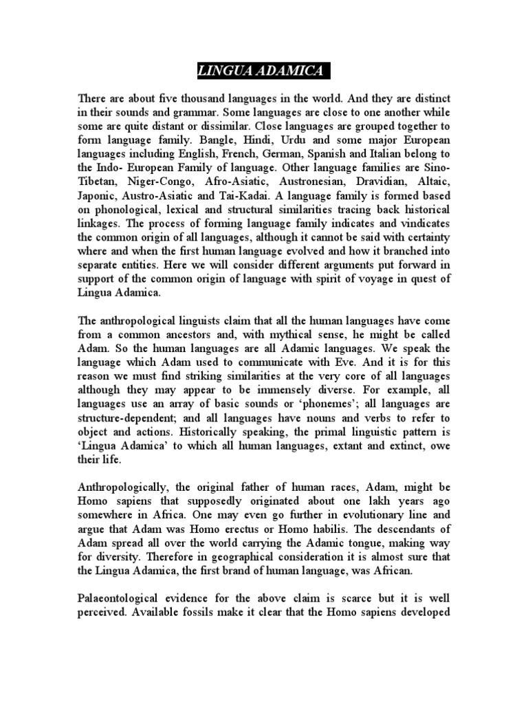Lingua Adamica | Language Acquisition | Origin Of Language