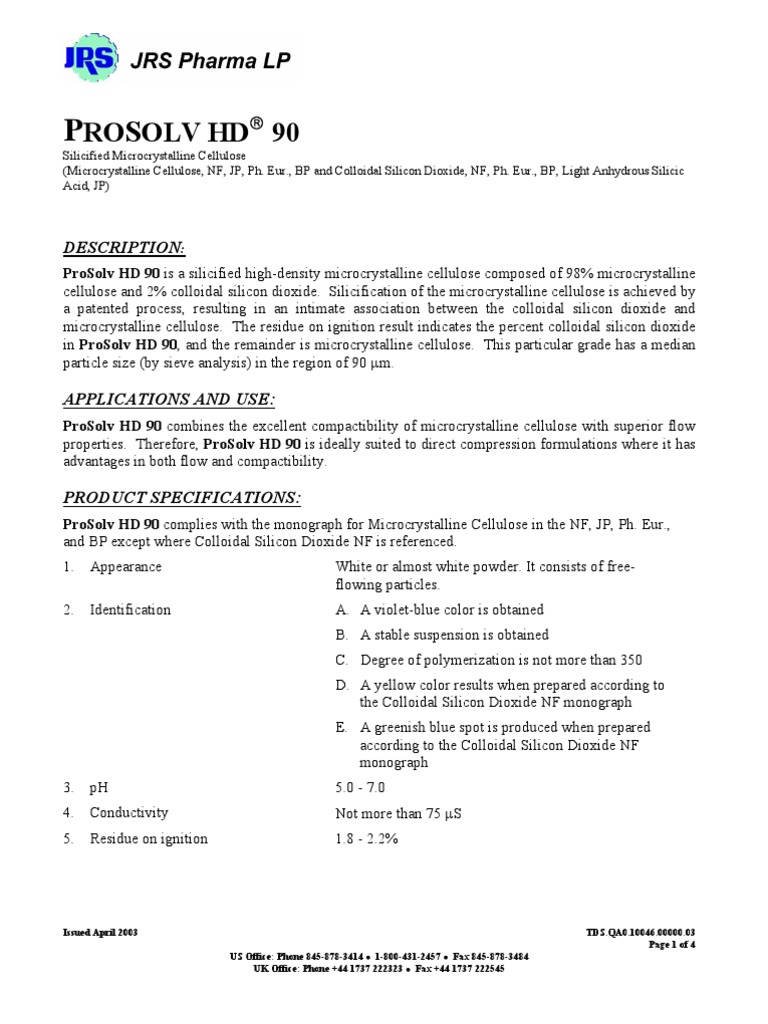 Prosolv Hd90 Rev. 03 | PDF | Silicon Dioxide | Silicon