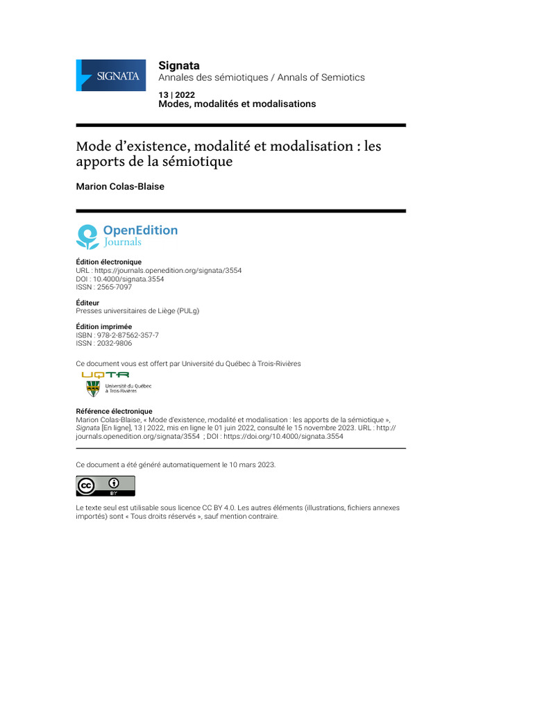 Colas-Blaise - 2022 - Mode d’Existence, Modalité Et Modalisation Les A ...