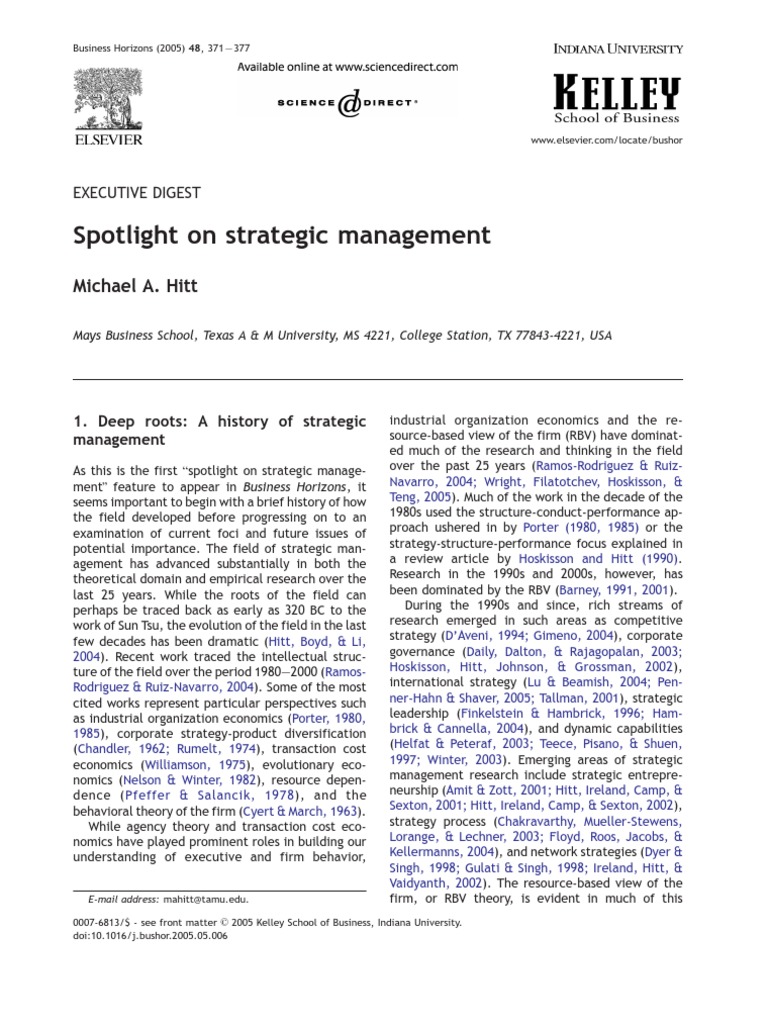 Hitt - Strategic Management | PDF | Strategic Management | Innovation