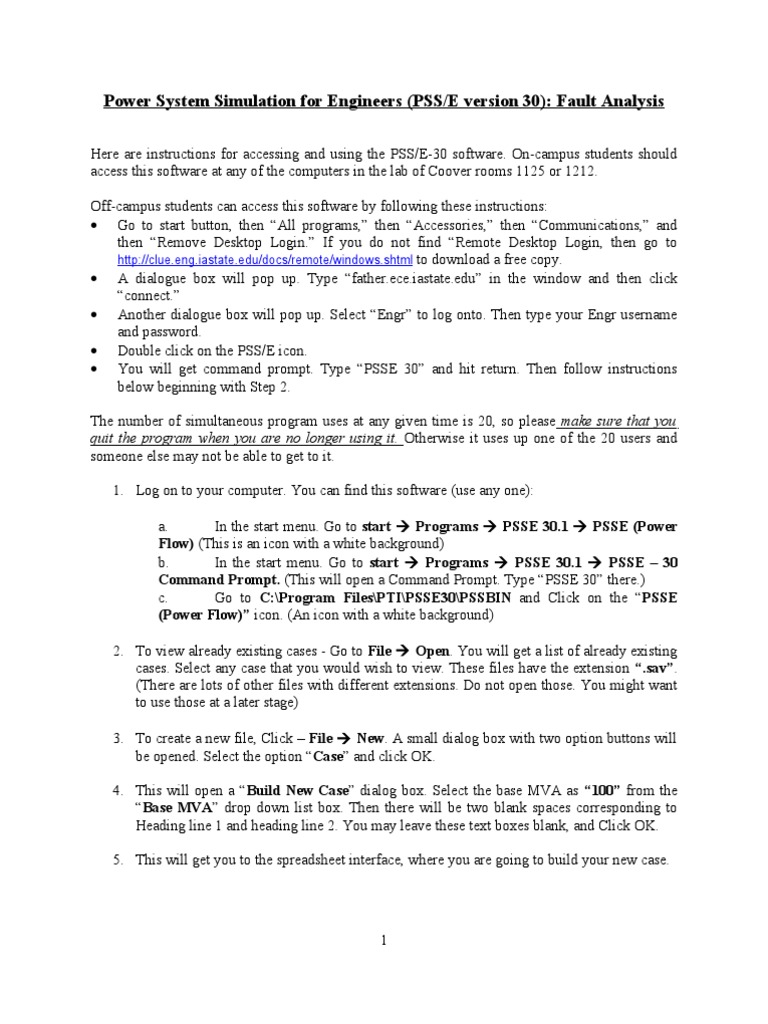 PSSE Fault Intro Instructions | PDF | Spreadsheet | Icon (Computing)