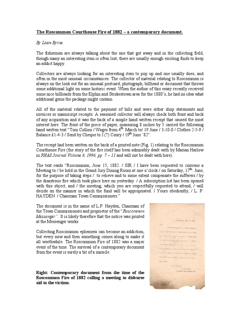 Roscommon Fire 1882: A Collector's Find | PDF | History | Classics