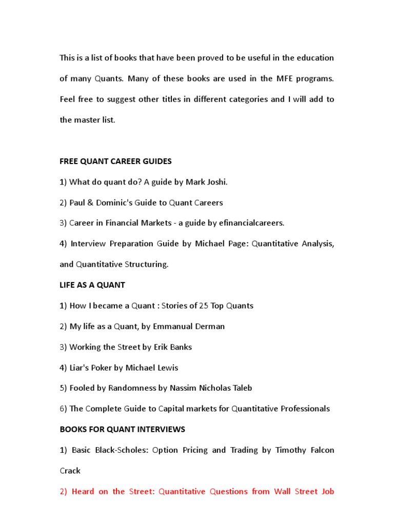 Quant Book List | PDF