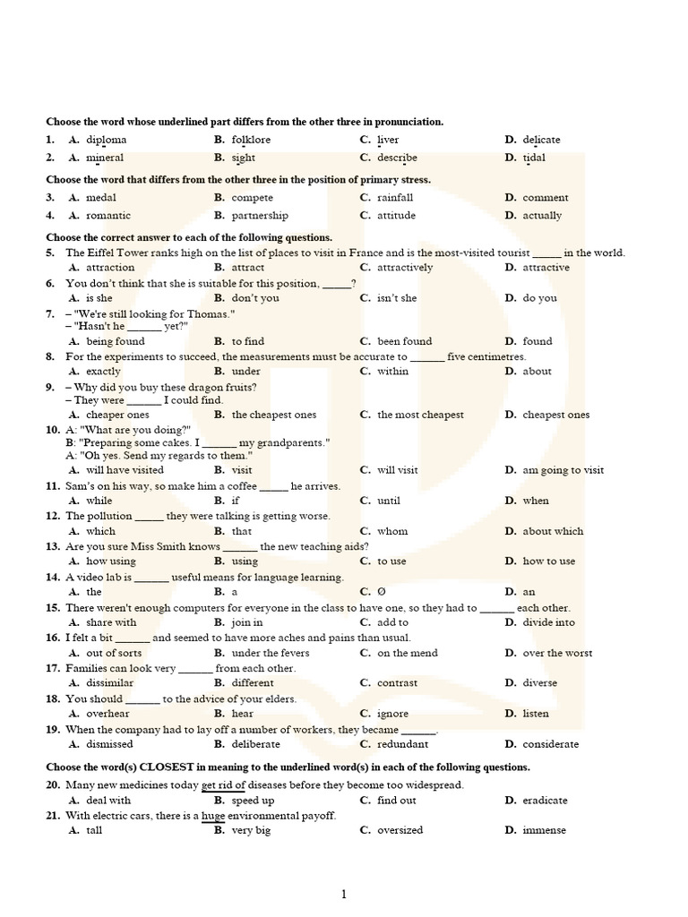 Practice Test 1 | PDF | Glacier | Word