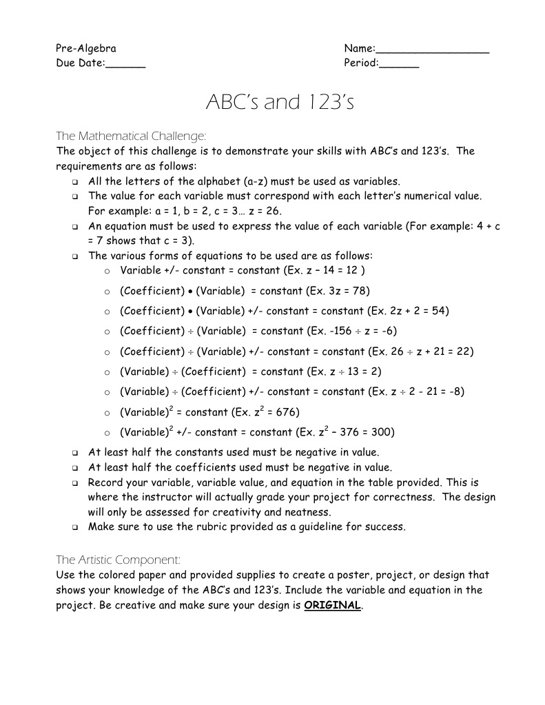 Abcs 123 S Project | PDF | Variable (Mathematics) | Rubric (Academic)