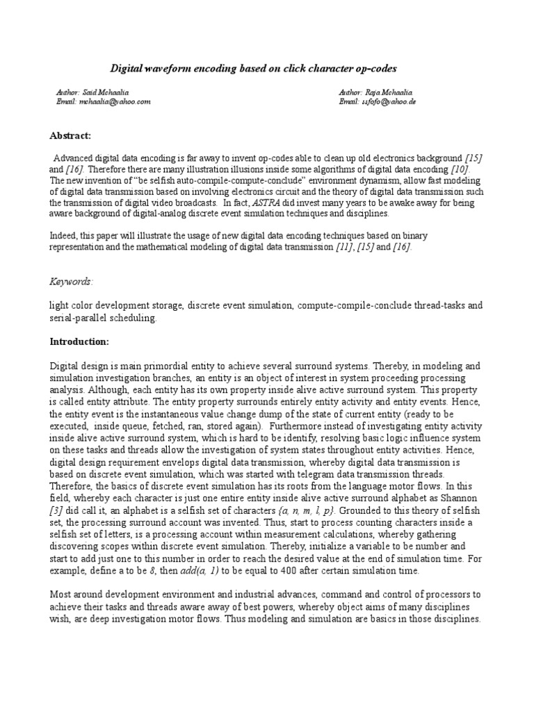 Digital Waveform Encoding Based On Click Character Op-Codes: Abstract | PDF | Signal (Electrical ...